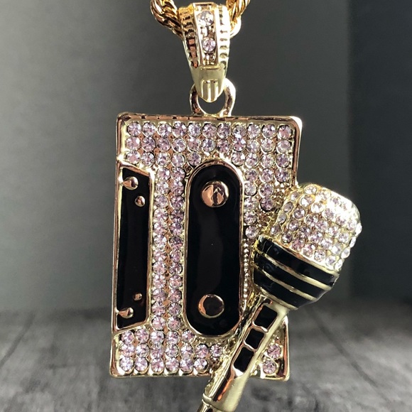 Accessories | Record And Mic Iced Out Pendant With Chain Same Da | Poshmark